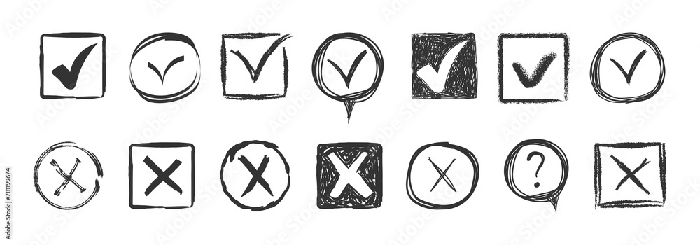 Checkbox chalk icon, sketch checkmark. Doodle check marks. Check signs ...