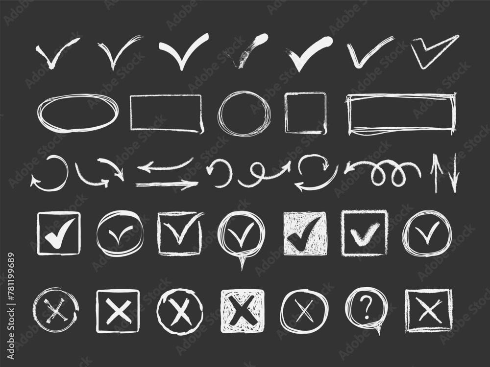 Checkbox chalk icon, sketch checkmark. Doodle check marks. Check signs ...