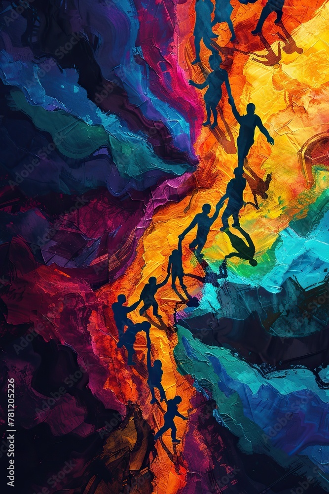 Progress in teamwork: Silhouettes of diverse individuals, hands ...