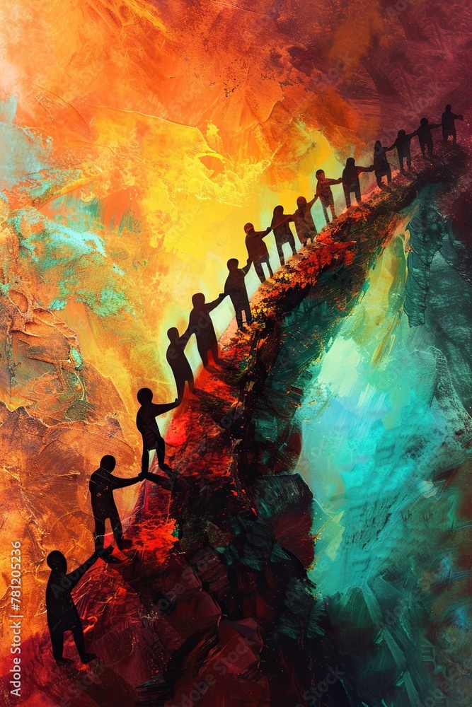 Progress in teamwork: Silhouettes of diverse individuals, hands ...