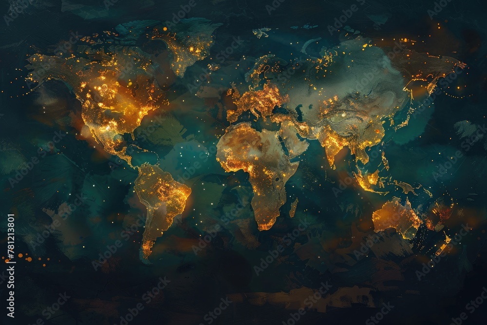 Illuminated world map showcasing post-pandemic economic recovery ...
