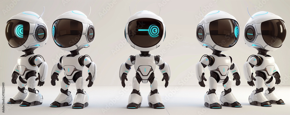 Emotional Expression Robots Set. 3D Illustration of Robots with ...