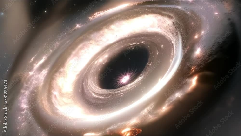 realistic depiction of a black hole surrounded by a glowing accretion ...
