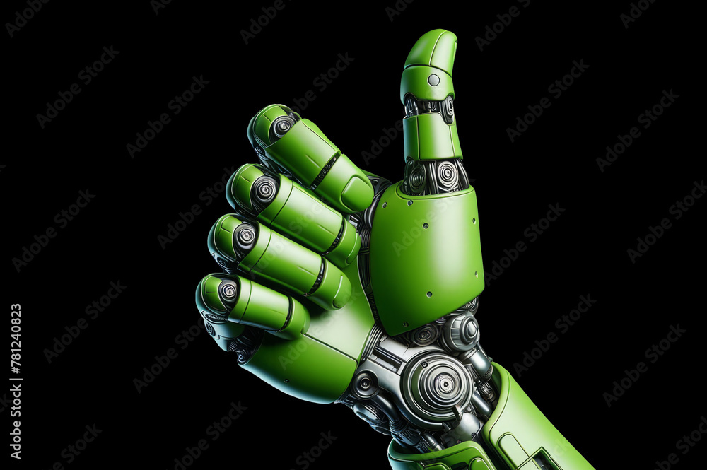 Robot thumb up. Green robot hand thumbs up. Robotic hand thumbs up ...
