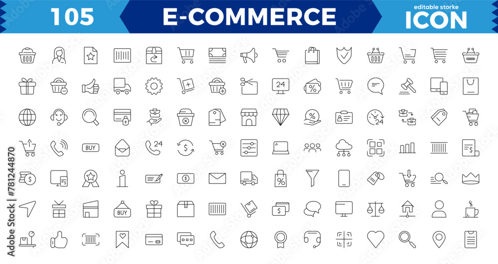 "E-Commerce set of web icons in line style. .Online shopping icons for ...