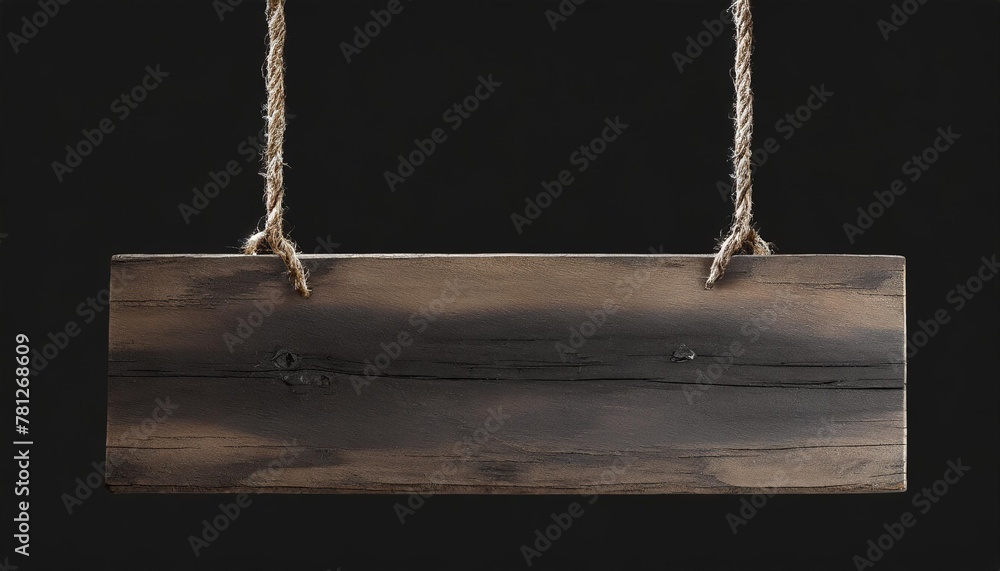 empty hanging wooden sign board with ropes isolated on transparent png ...
