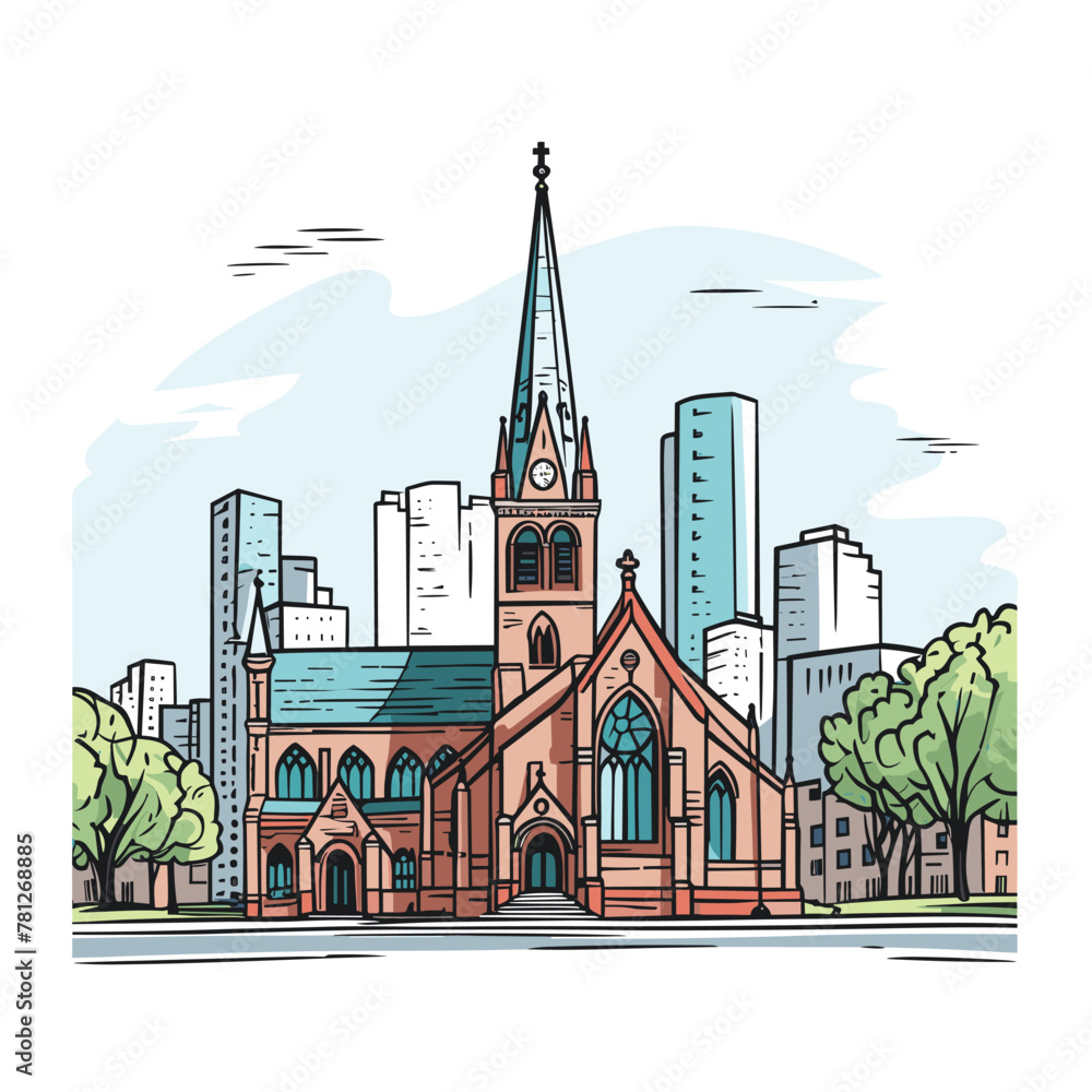 Vetor de Trinity Church in Boston. Trinity Church in Boston hand-drawn ...