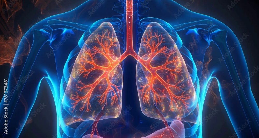 Detailed illustration of human lungs showing anatomy and respiratory ...