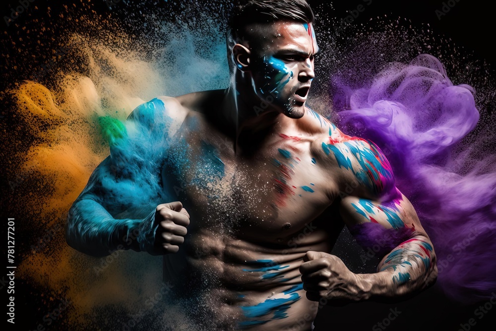 Powerful Digital Art of a Shirtless Man Covered in Colored Powder ...