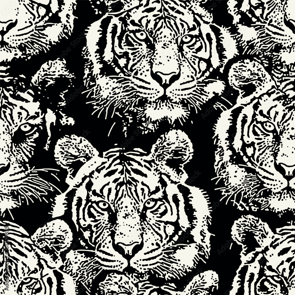 Vector seamless pattern with tiger heads. Endless stylish texture ...