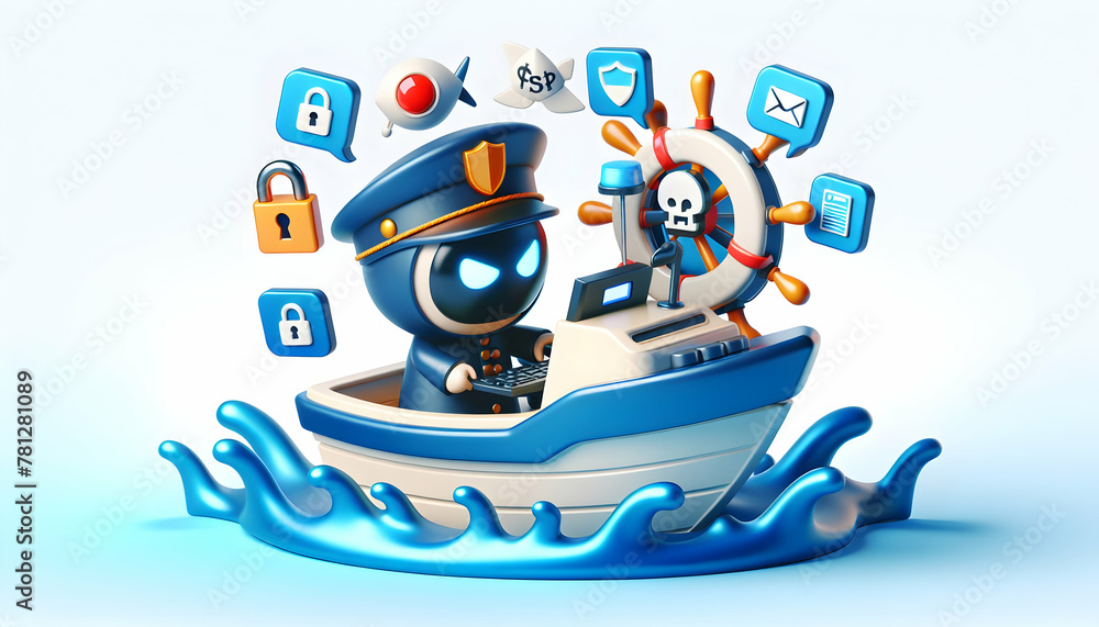 3D Cyber Security Icon: Phishing Patrol - Protecting the Cyber Seas ...