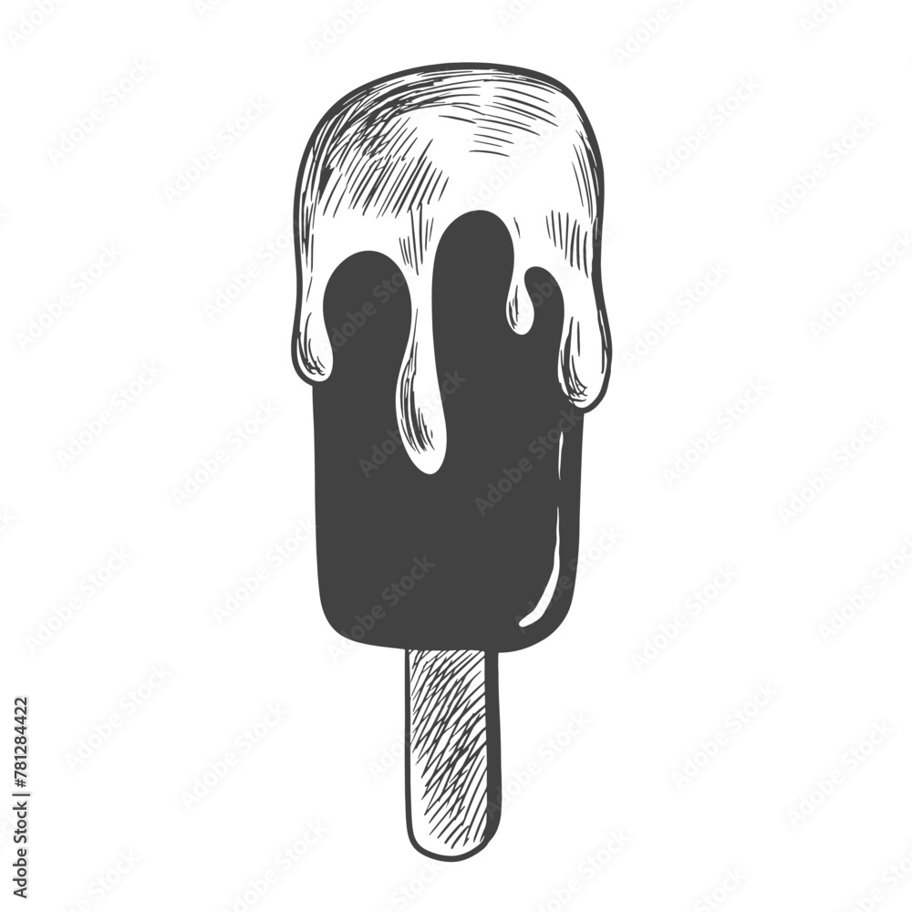 Ice cream sketch. Popsicle isolated on white background. Eskimo pie ...