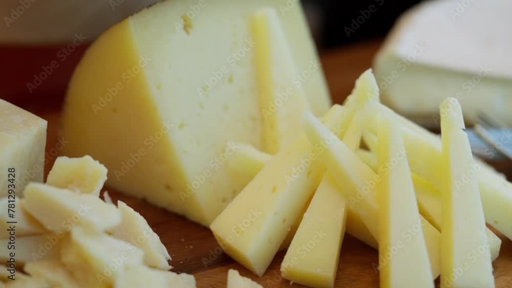 Delicious triangular cheese block, expertly cut and ready to indulge ...