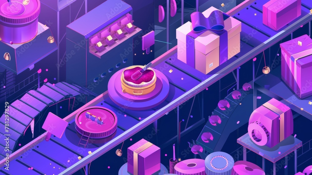 This modern illustration shows the manufacturing process. It shows ...