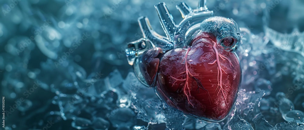 Human heart encapsulated in ice texture depicting cardiac freeze Stock ...