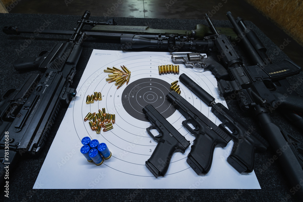 Baltic States, February 24, 2024. Firearms, rifles, pistols and ...