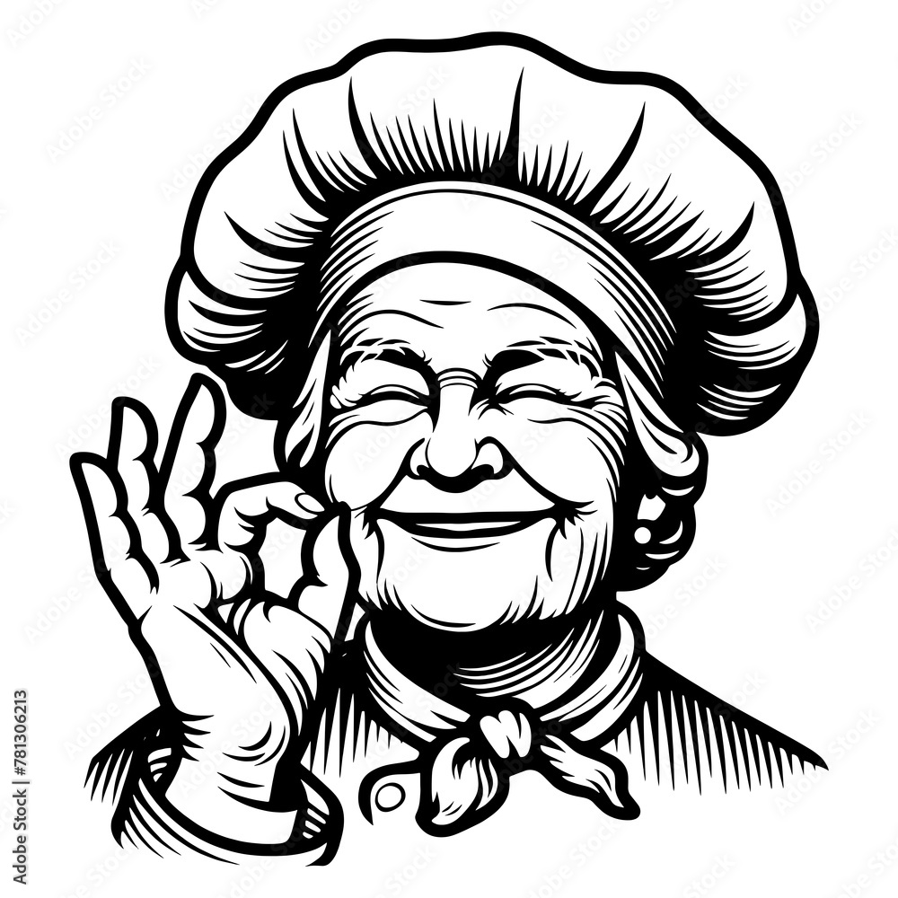 joyful elderly chef woman smiling and giving a perfect taste approval ...