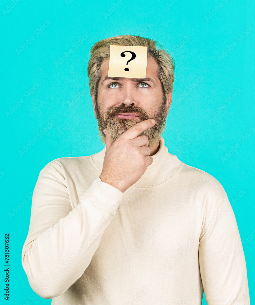 Paper notes with question marks. Beard man question mark in head ... Paper notes with question marks. Beard man question mark in head ...