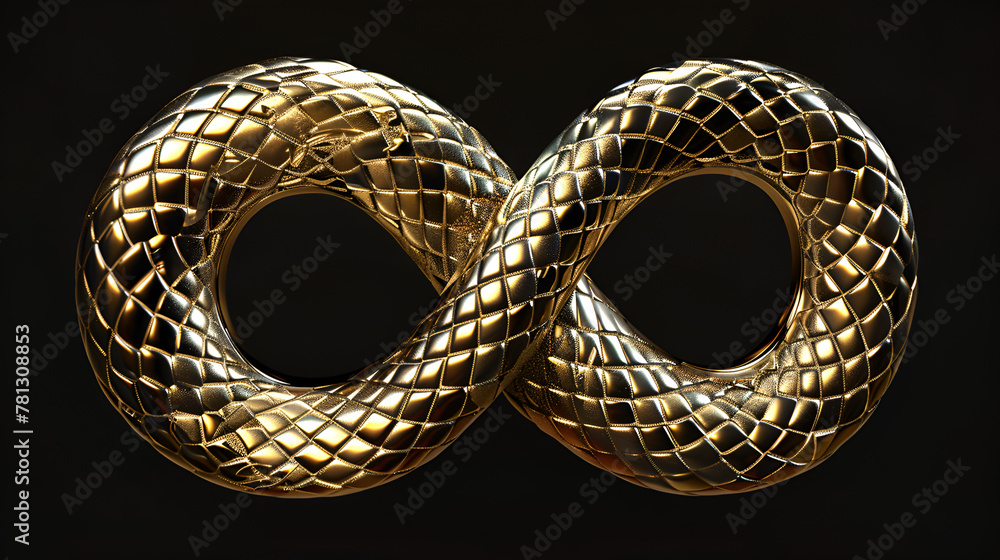 3d render, abstract twisted infinity symbol with shiny metallic dragon ...