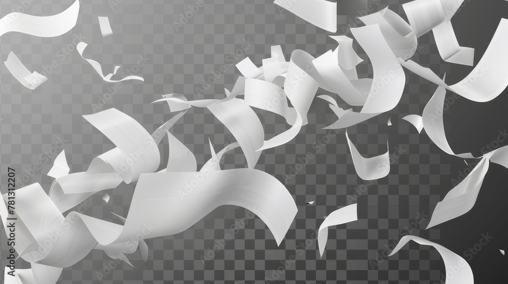 Fly white paper on transparent background. Realistic office paperwork ...