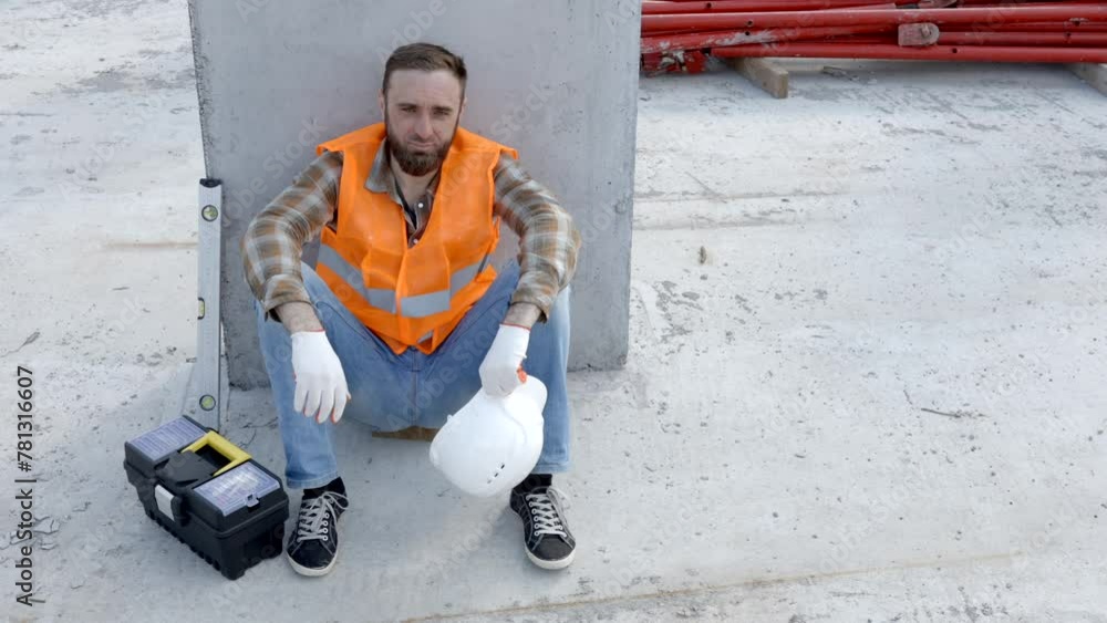 Vidéo Stock Builder repairman, foreman in safety helmet and vest ...