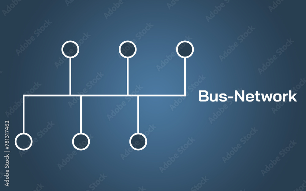 illustrated Bus-Topology and Bus-Network lettering in front of a blue ...
