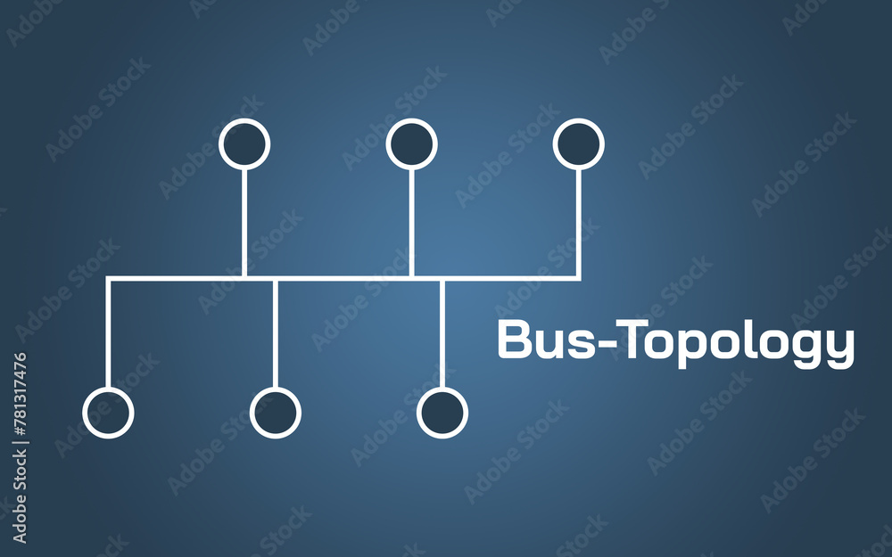 illustrated Bus-Topology and Bus-Topology lettering in front of a blue ...