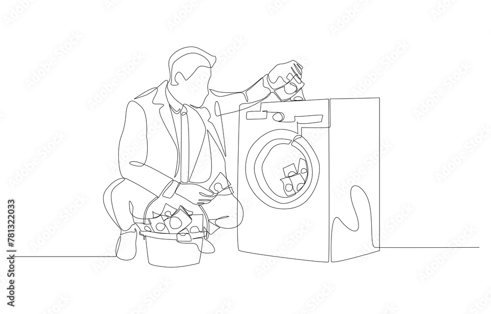 Continuous one line drawing of businessman putting banknotes into ...