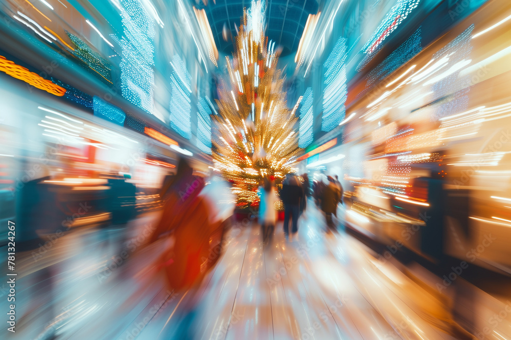 Dynamic Urban Crowd with Colorful Motion Blur. Abstract image of a ...