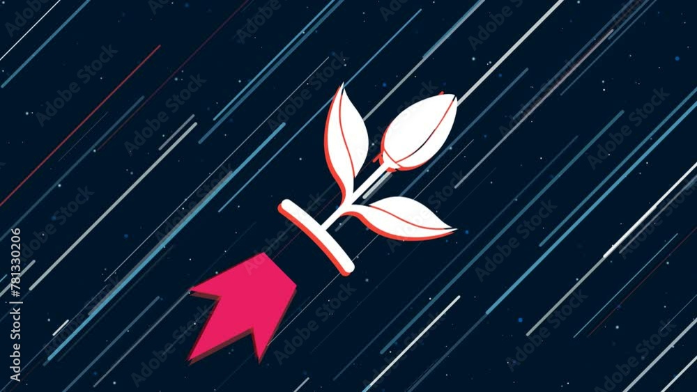 Sprout symbol flies through the universe on a jet propulsion. The ...