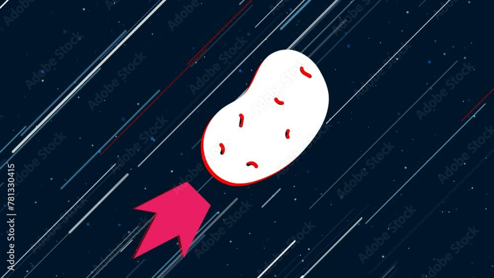Potatoes symbol flies through the universe on a jet propulsion. The ...