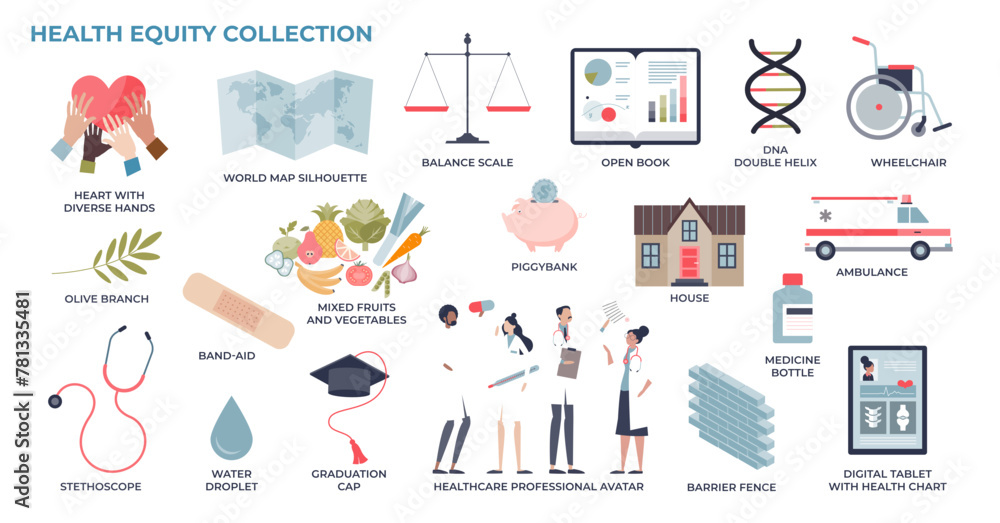 Health equity and fair medical healthcare system tiny person collection ...