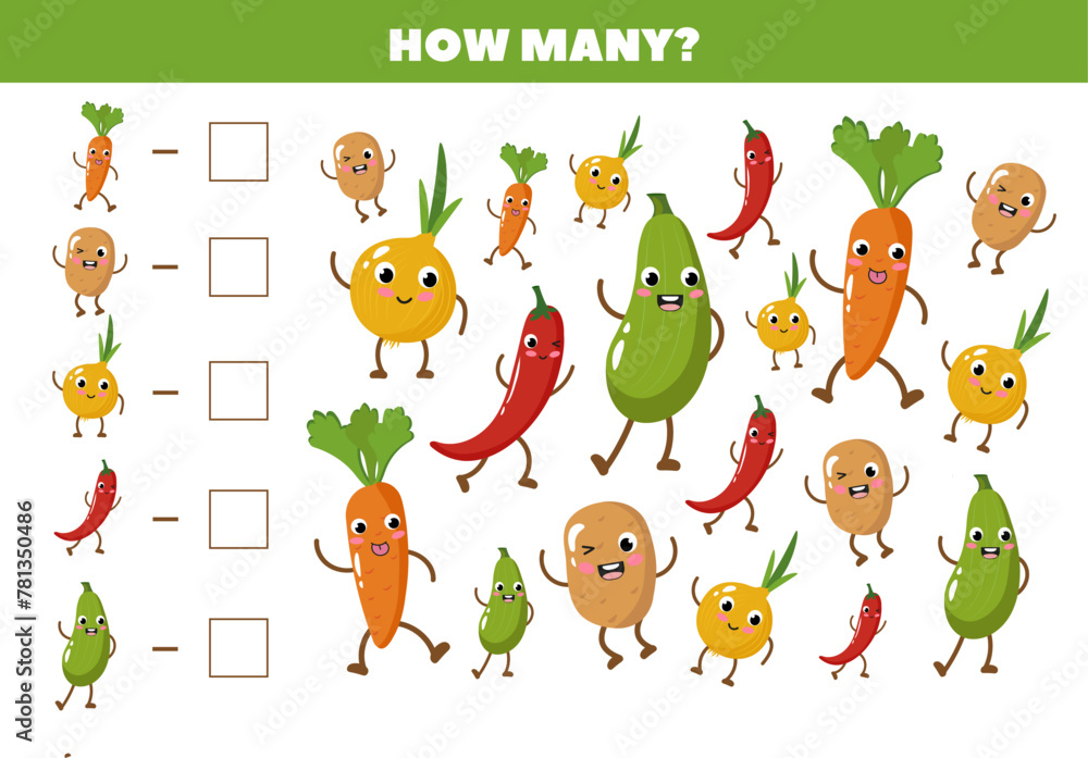 Math game for children. How many vegetables are there in the picture ...