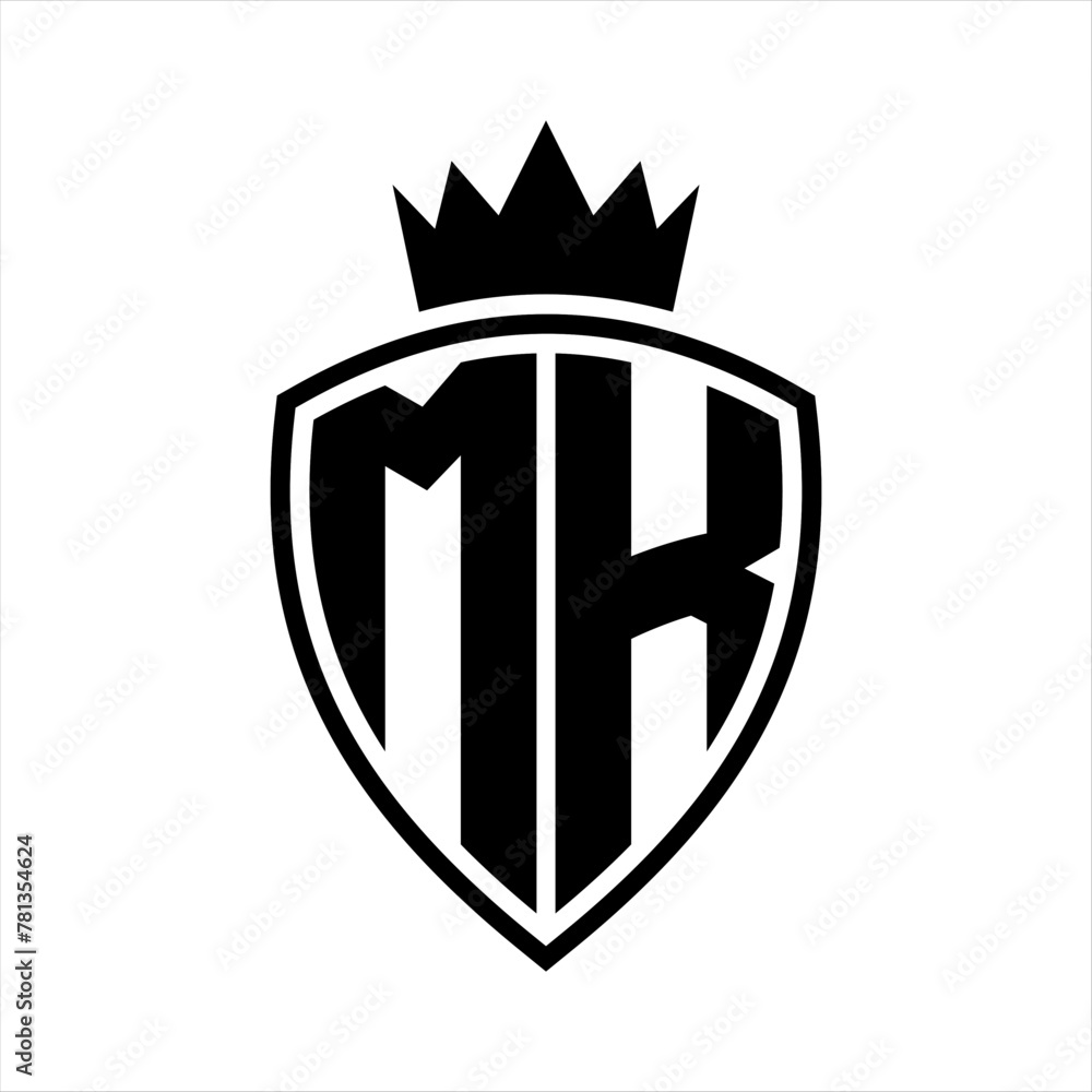 MK Letter monogram shield and crown outline shape with black and white ...