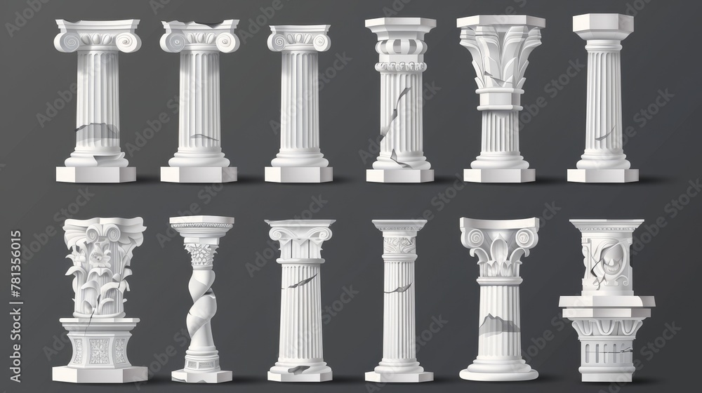 Roman columns, baroque architecture, old broken antique greek pillars ...