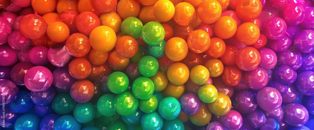 Colorful background with a rainbow of balls, a colorful ball pit ...