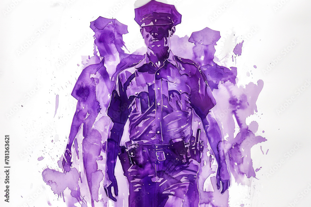 Purple digital painting of cops in police officer uniform, security ...