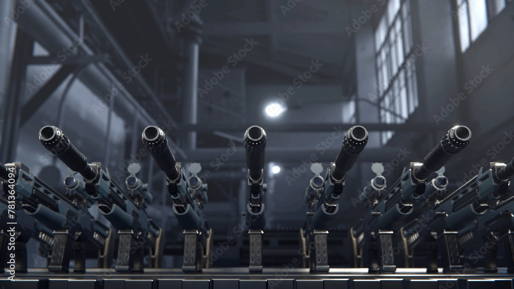 World military machine gun Machine Gun production line. Factory process ...