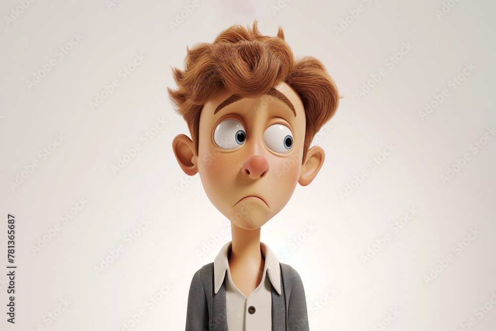 Sad stressed disappointed cartoon character young man male boy person ...
