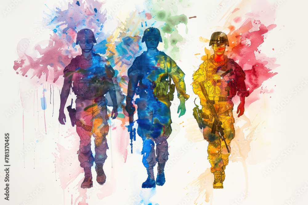 Colorful digital painting of soldier in military uniform, arm forces ...