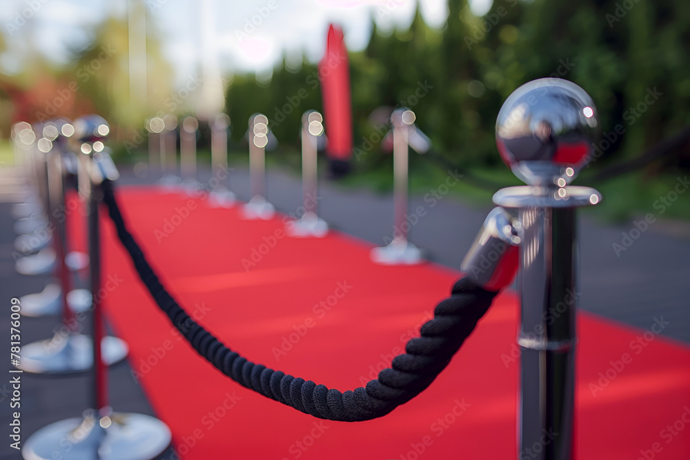 Foto de Red carpet event setting in daylight with chrome barriers and ...