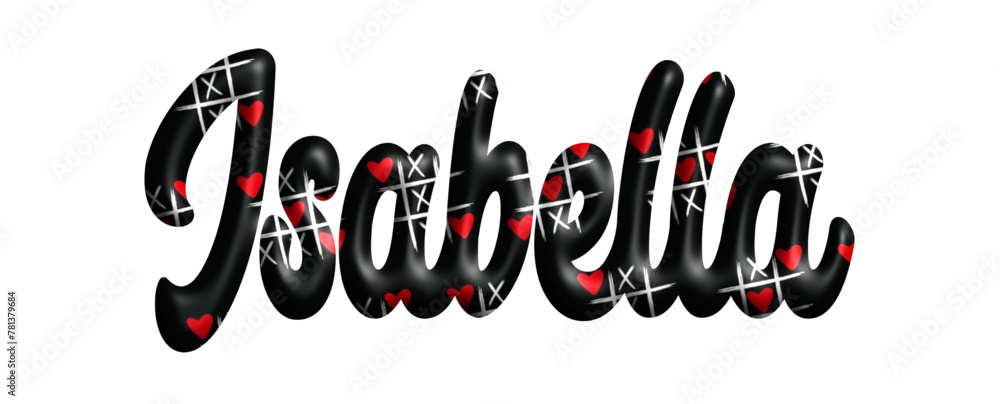 Isabella - black color with tic tac toe game with red hearts -name ...