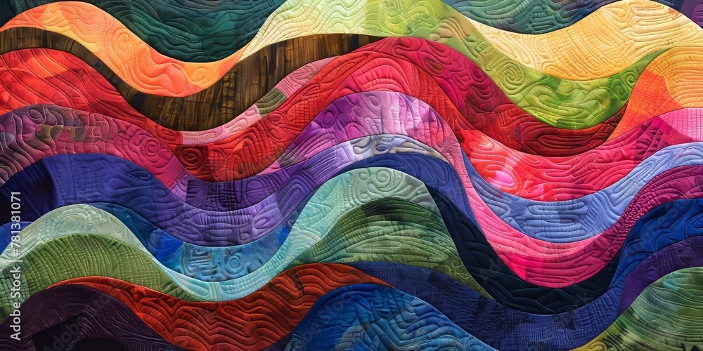Textile art featuring a spectrum of hues on serpentine patterns Stock ...