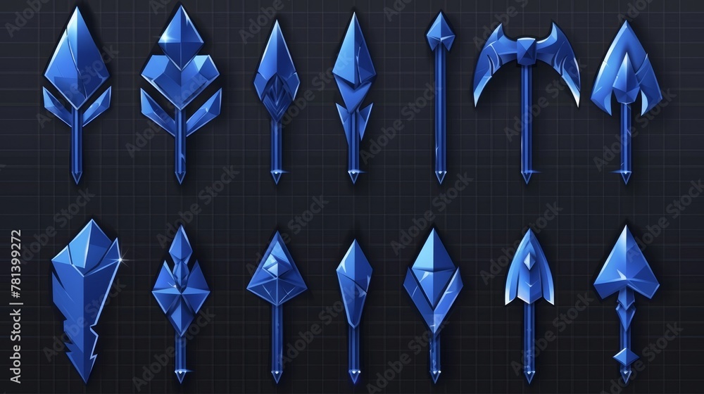 Three 3D blue arrow cursors isolated on transparent background. Modern ...