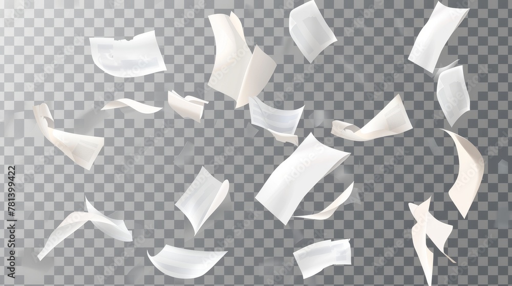 An illustration of a white paper stack falling in the air. Illustration ...