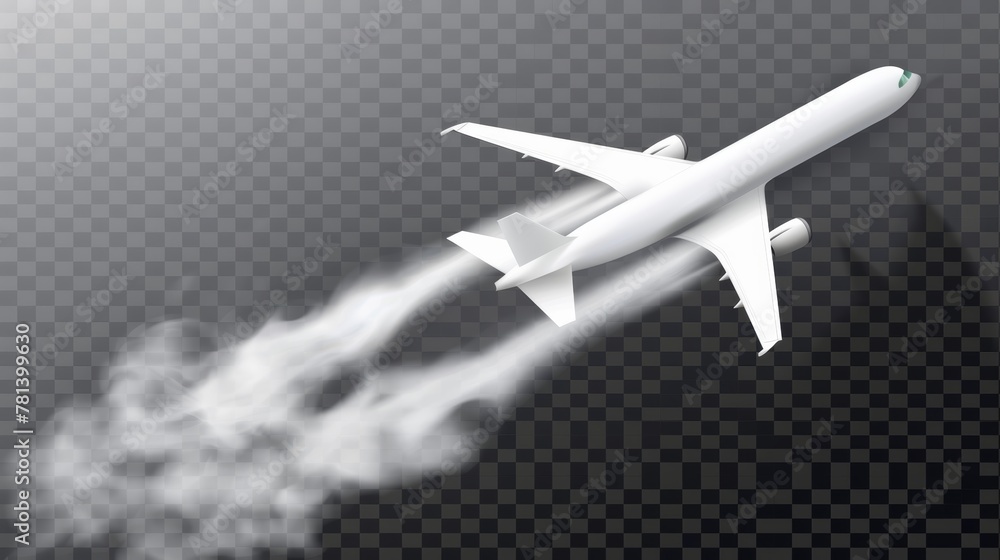 Modern illustration of a realistic 3D plane flying with condensation ...