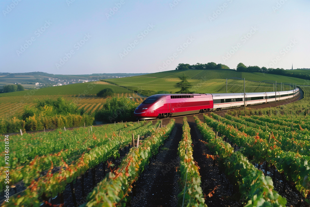 red TGV train Passing French Vineyards: France's high-speed TGV train ...