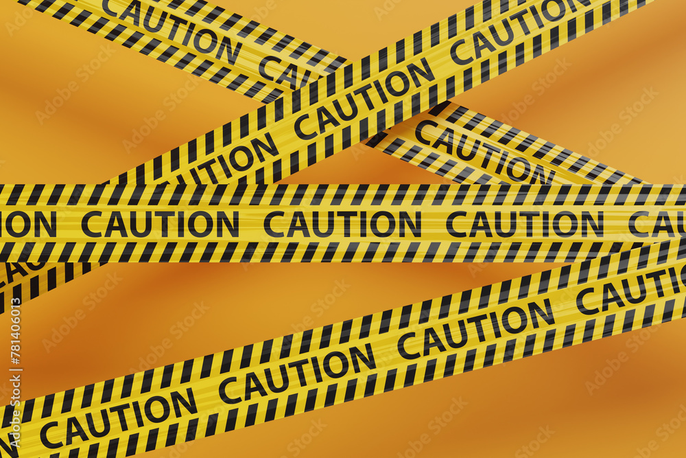 Yellow barrier tapes with black stroke pattern and the word CAUTION on ...