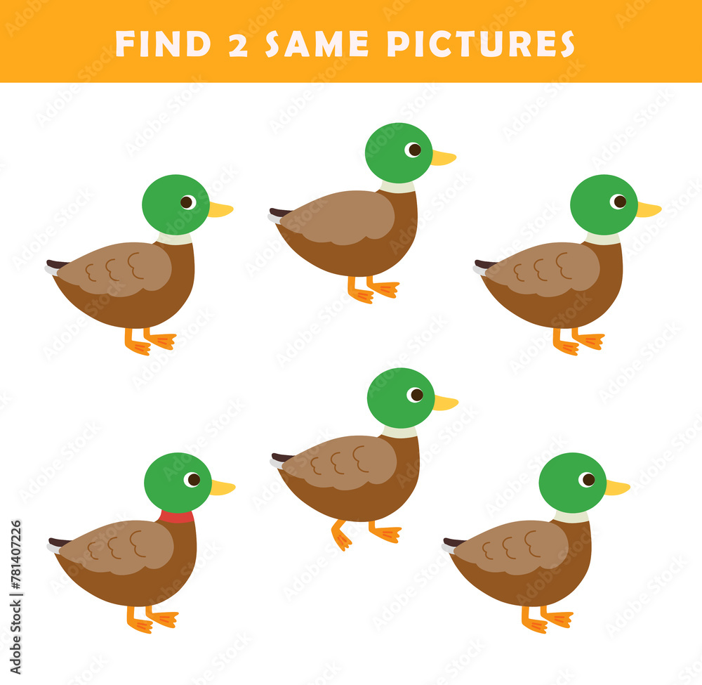 Find 2 same pictures. Puzzle game for children. Preschool worksheet ...