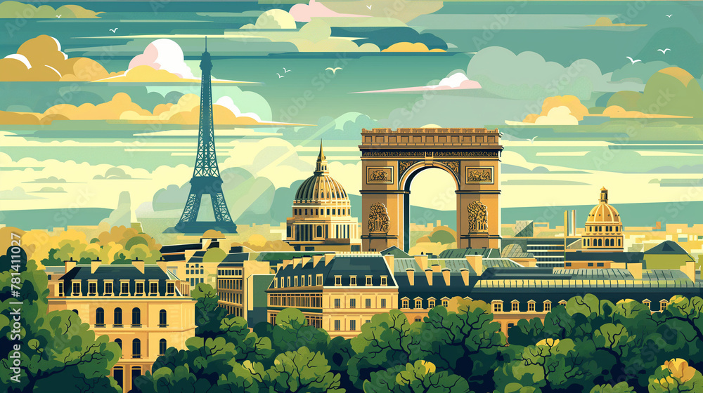 vector illustrator background with view of famous Paris landmark ...